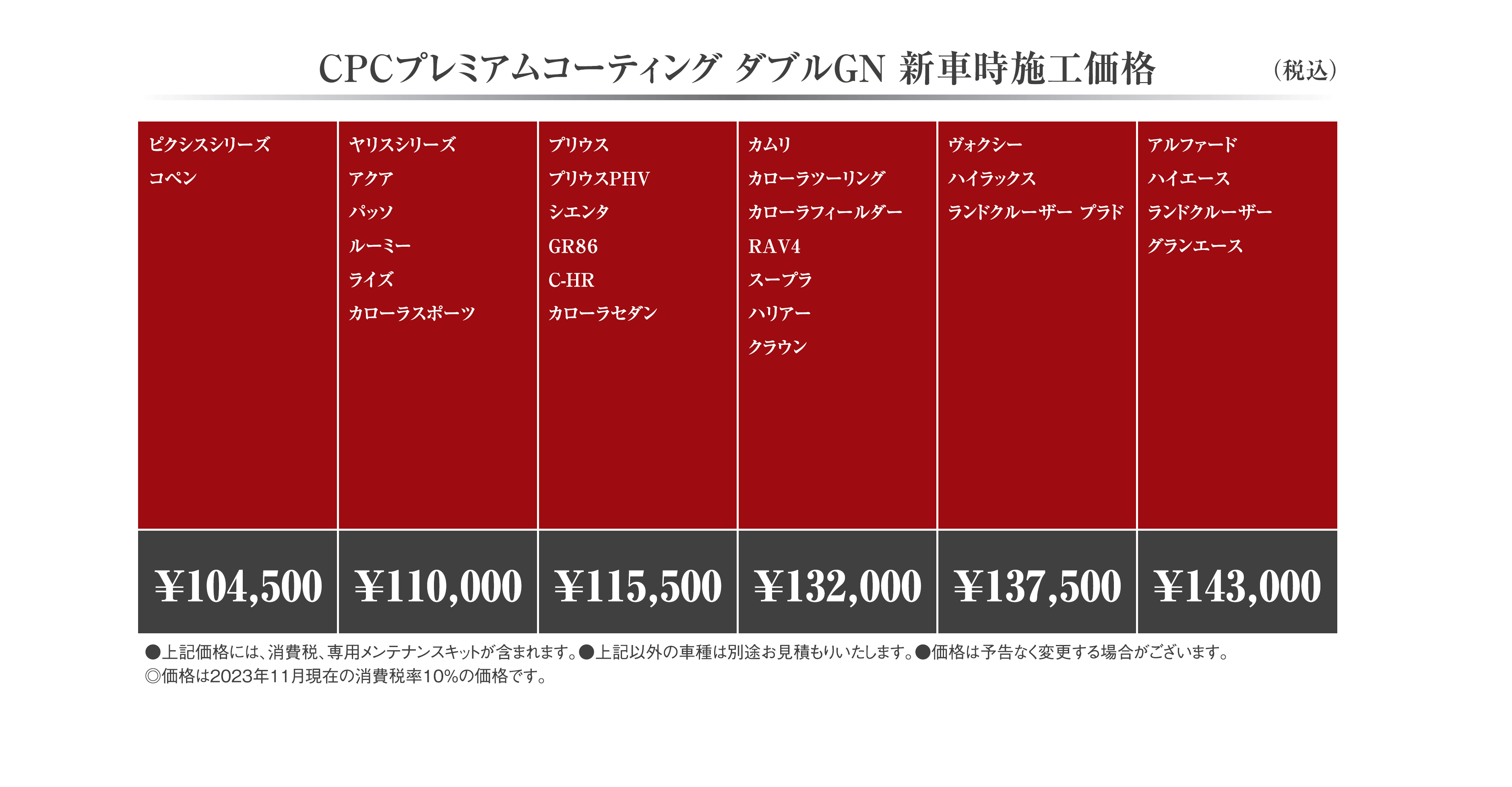 CPCプレミアムコーティング ダブルGN 施工価格 | ネッツトヨタ愛媛株式会社